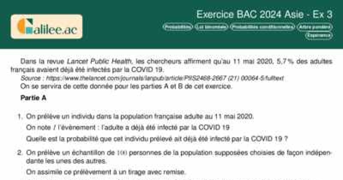 Sujet Bac Corrigé - Probabilités et Loi binomiale - Asie Sujet 1 - 2024 ...