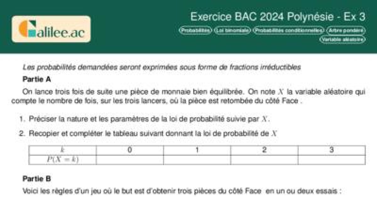 Sujet Bac Corrigé - Probabilités et Loi Binomiale - Polynésie Sujet 1 ...