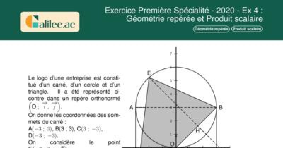Exercice Première Spécialité - 2020 - Ex 4 : Géométrie repérée et ...