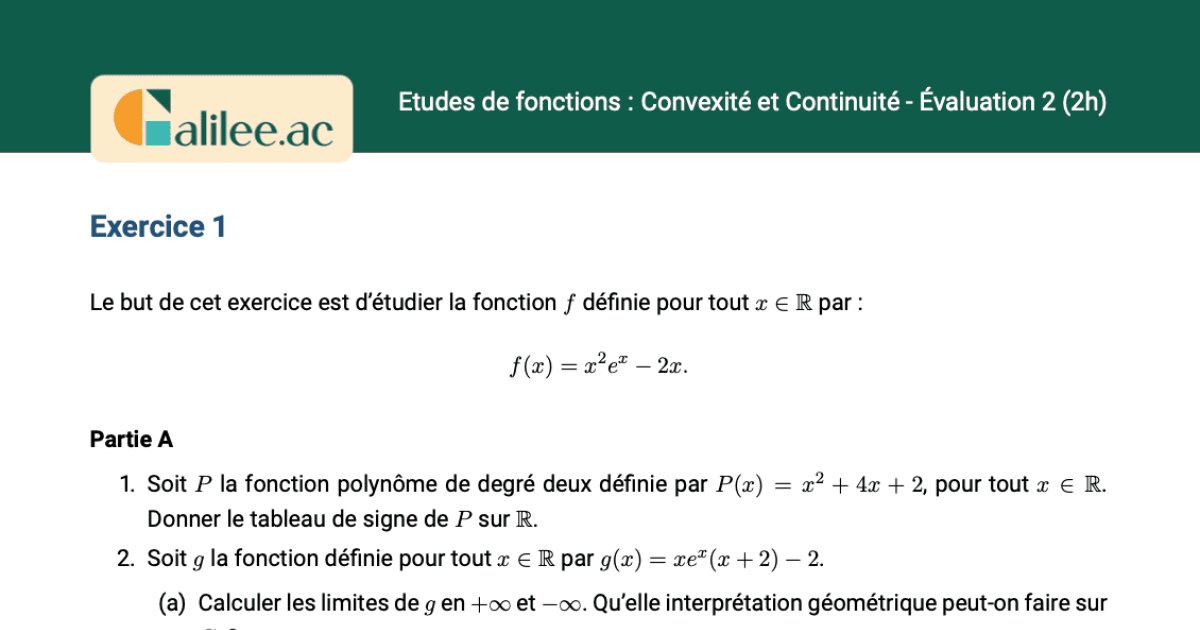 Contrôle Etudes de Fonctions Convexité et Continuité 2 - Corrigé PDF