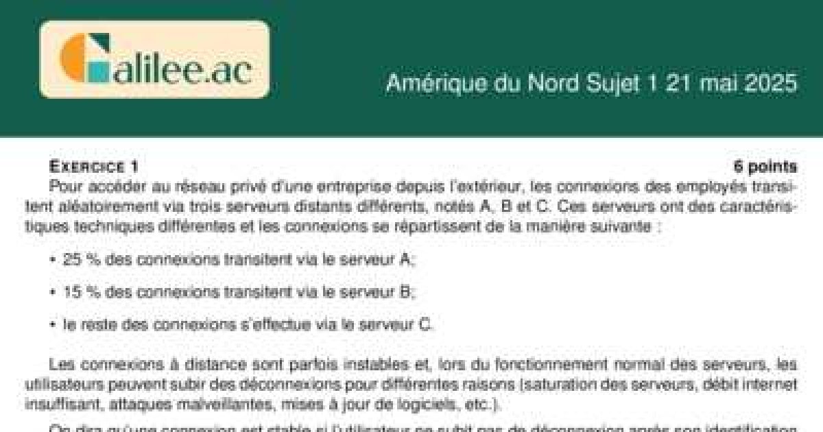 Sujet Bac Complet - Amérique du Nord 2025 - Corrigé (Maths) - Corrigé PDF