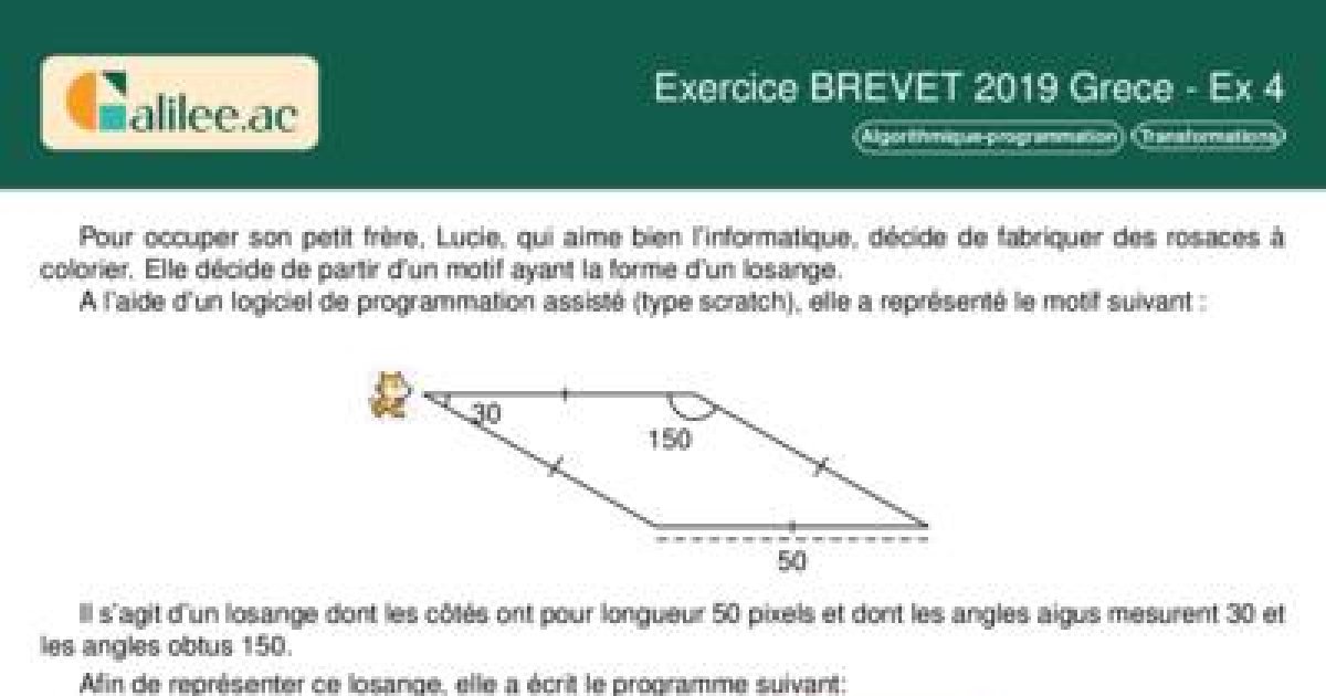Exercice Corrigé Brevet 2019 - Ex 4 : Scratch et Rosace - Corrigé PDF